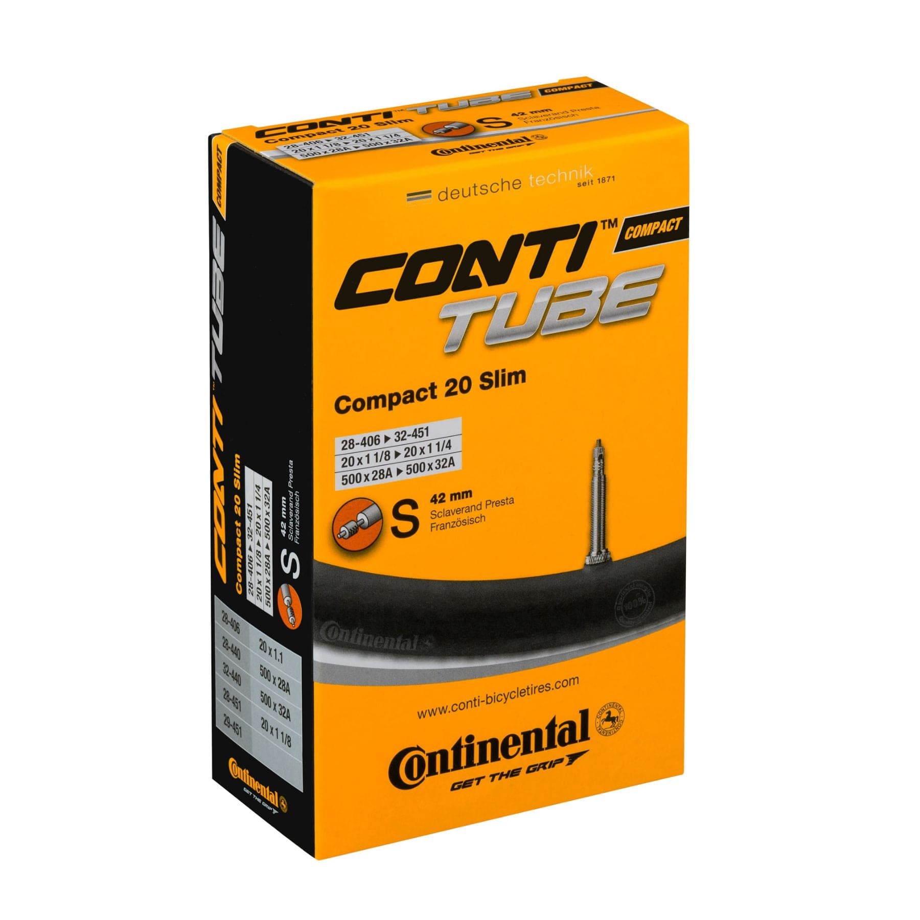 Continental Inner Tube 42mm Compact Slim 20" x 1 1/8 - 1 1/4 Presta Va